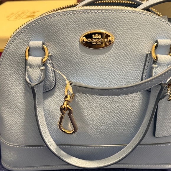 Coach | Bags | Coach Sky Blue Leather Satchel With Gold Accents | Poshmark